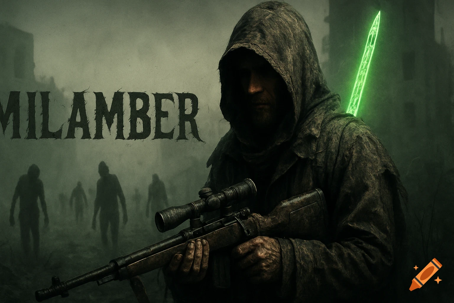 Soldiers battle a horde of zombies in a dusty desert. Text 'ZOMBIE ...