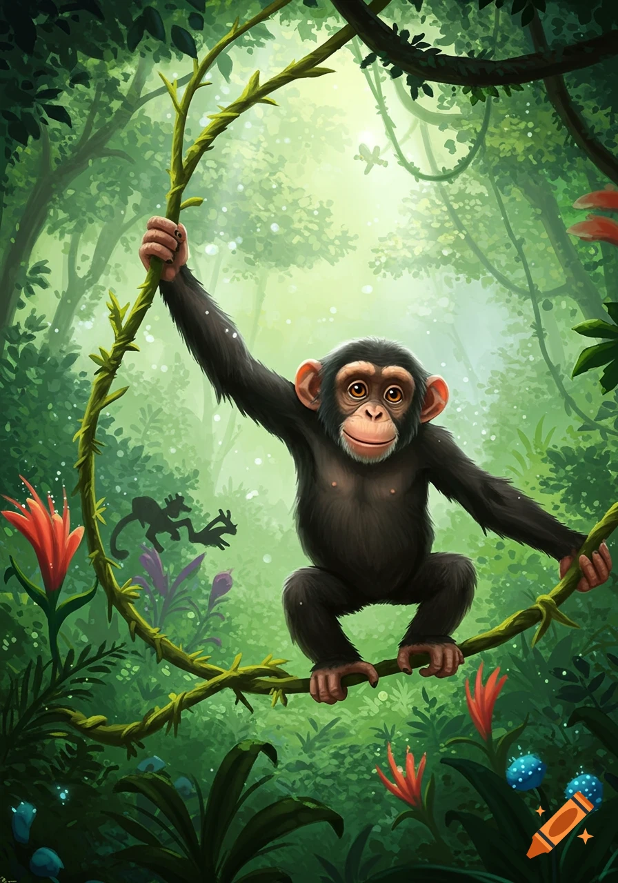 A smiling cartoon sloth holds a colorful kettlebell overhead in a lush ...