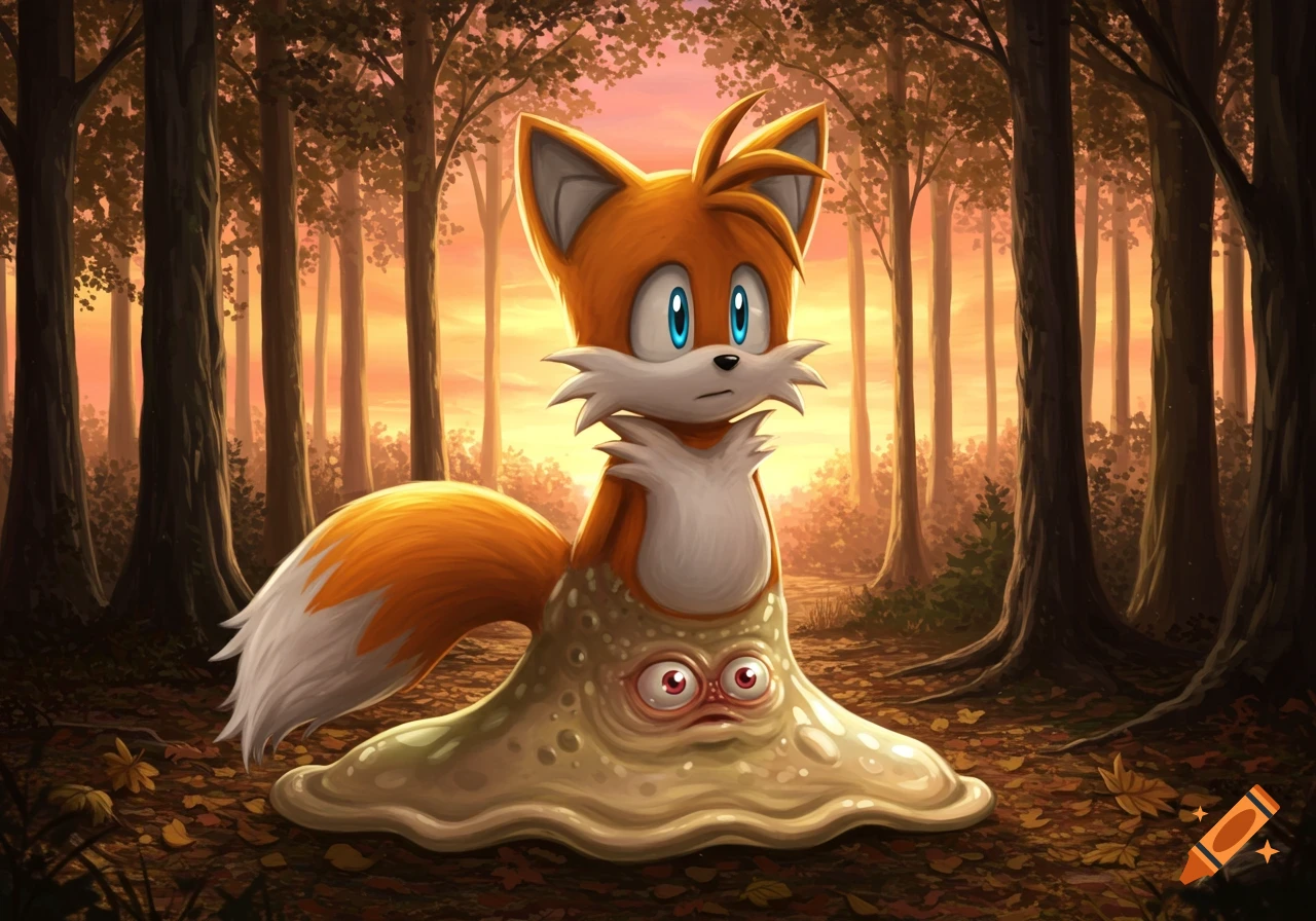 Tails the fox from Sonic, with his lower half transformed into a slimy ...