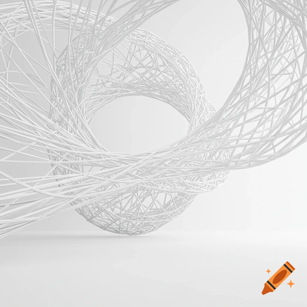 Abstract white wireframe structures intertwining, rendered against a ...
