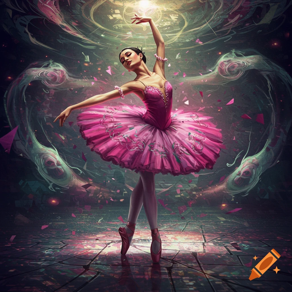 A modernist painting of a graceful female ballet dancer in a flowing ...