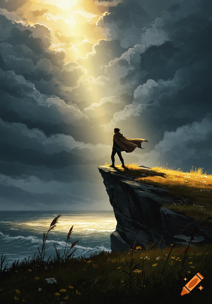 Comic illustration of Icarus falling from a sunny sky into the ocean ...