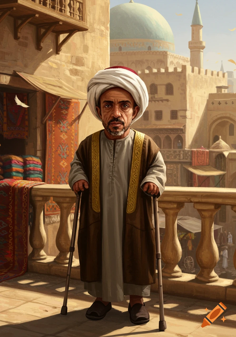 Photorealistic image of a smiling Arab man in traditional attire ...
