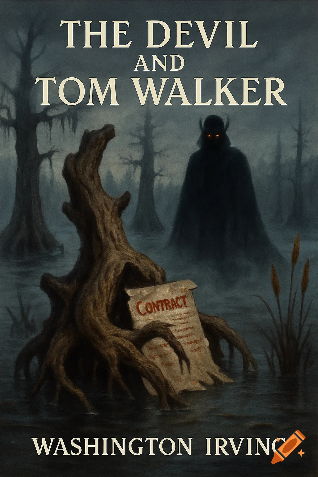 A digital painting of a silhouette walking down a dark, misty path ...