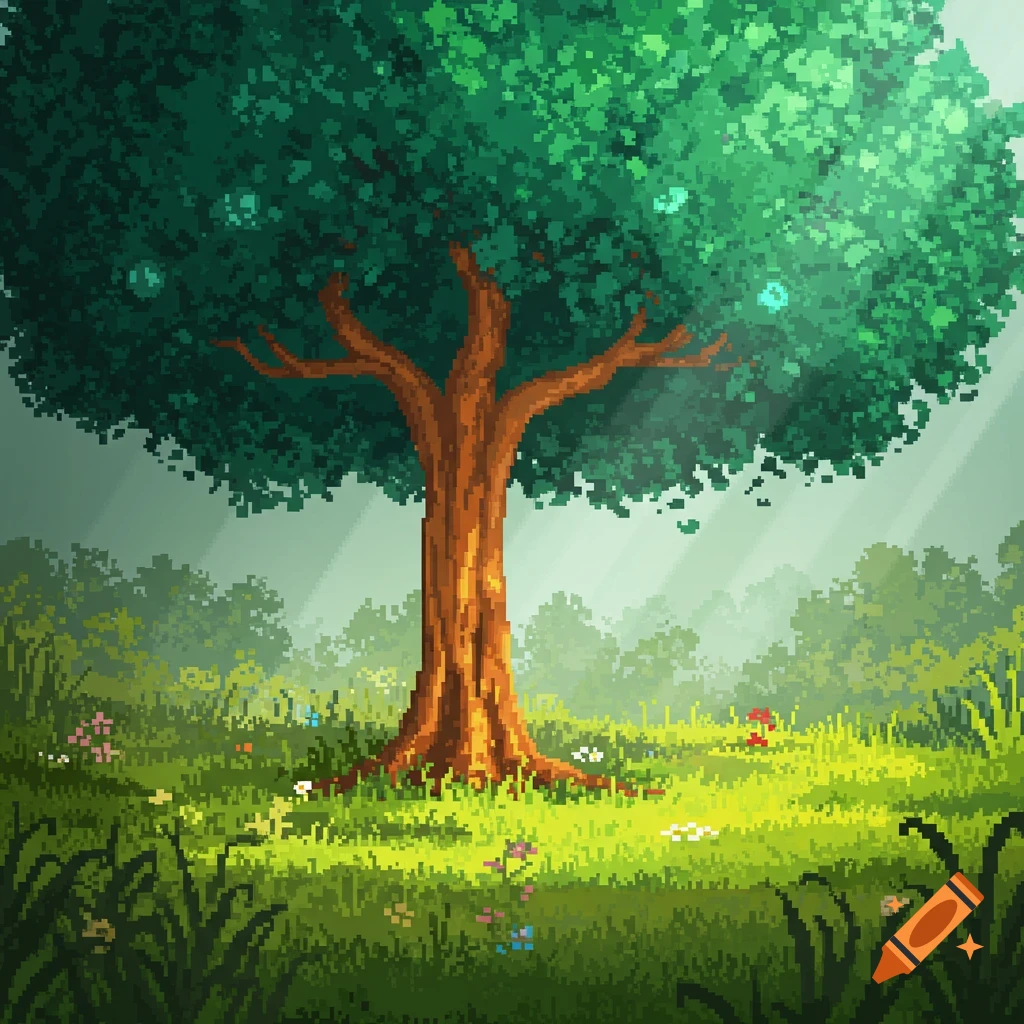 Gameboy pixel art of a forest scene on Craiyon