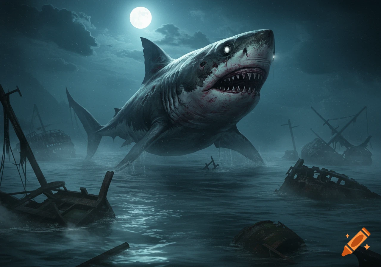 A dramatic illustration of a roaring Chewbacca above a great white ...