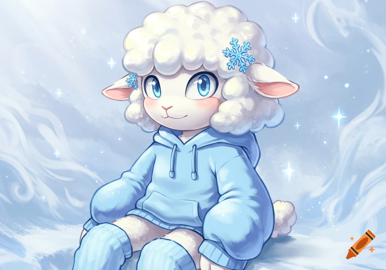 Cute anime snowman with large blue eyes and rosy cheeks rolling in a ...