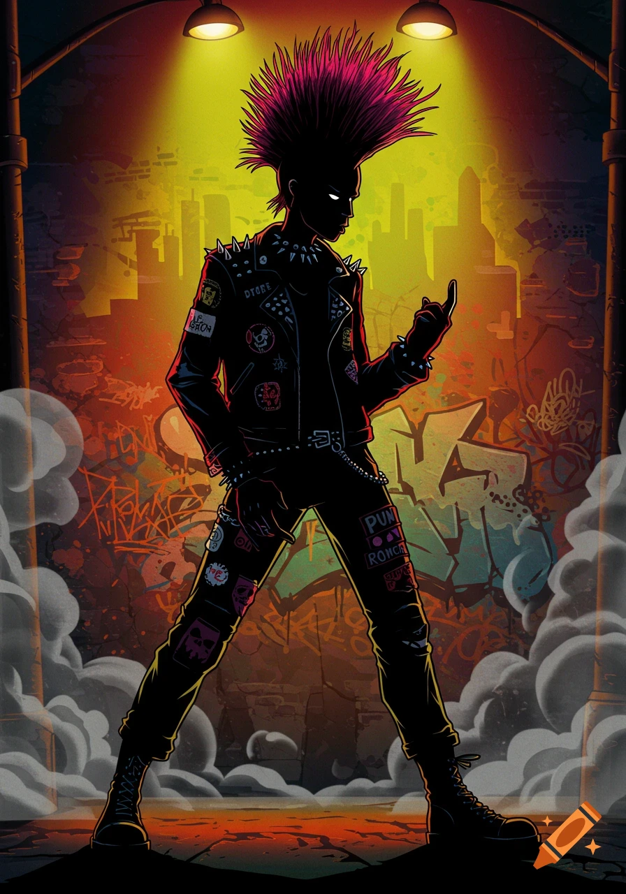 A busy Keith Haring style illustration with dancing figures, devils ...