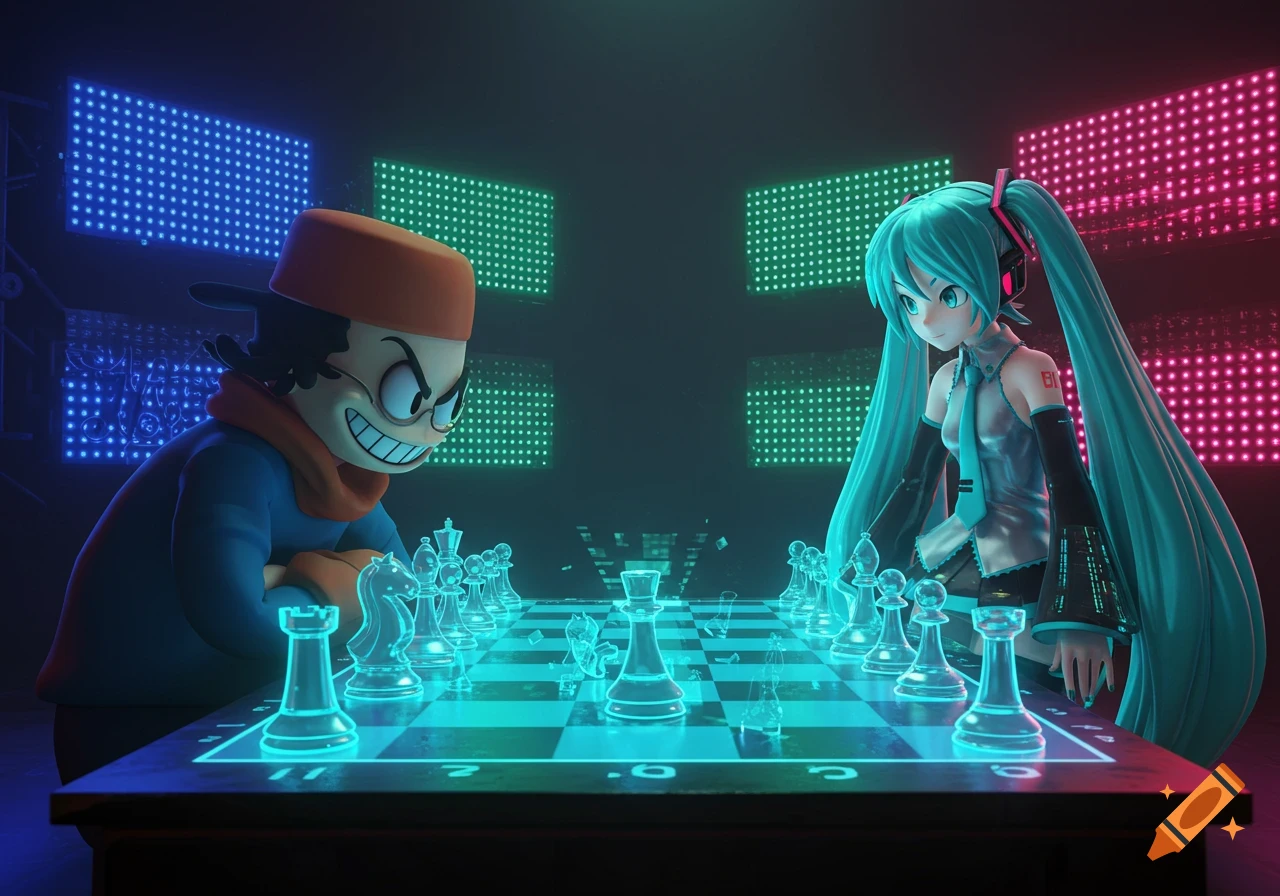 Stylized characters from Friday Night Funkin' and Hatsune Miku play ...