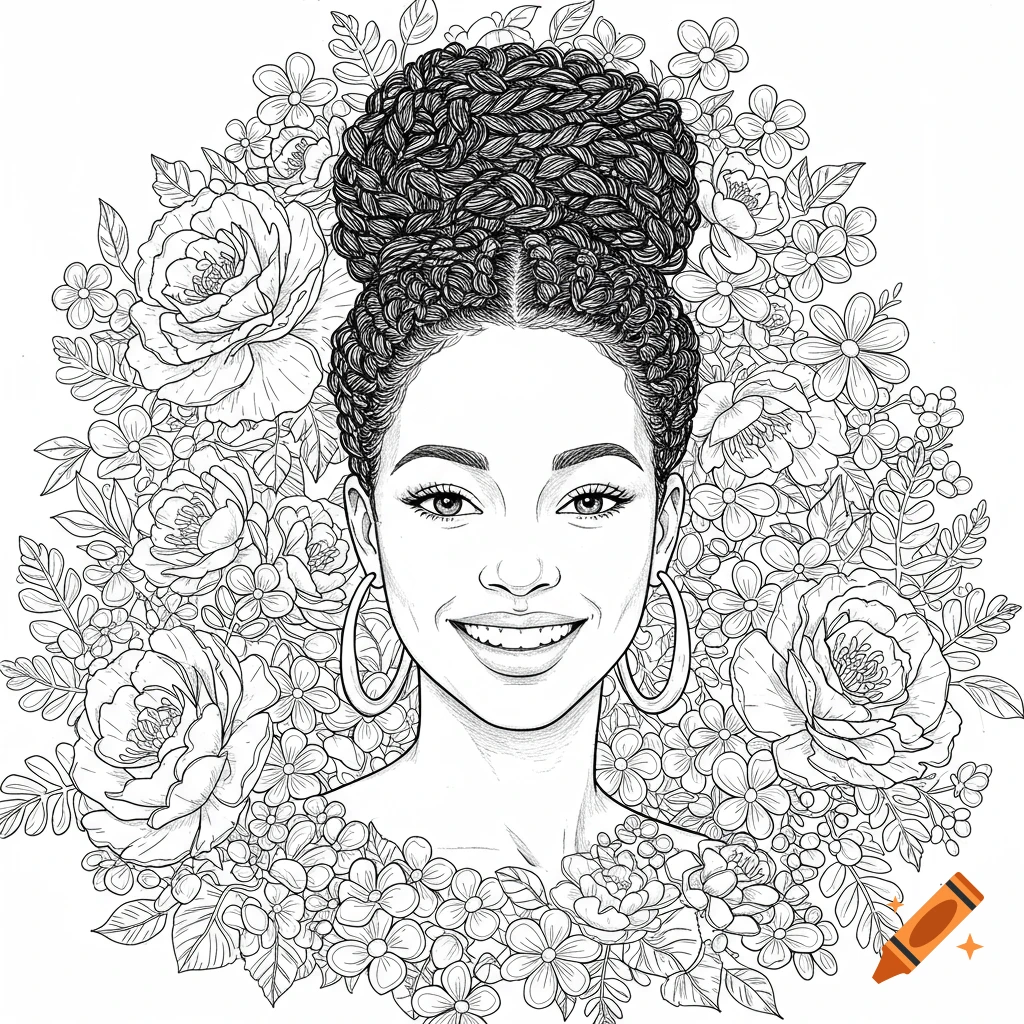 Black and white coloring page of a woman on Craiyon