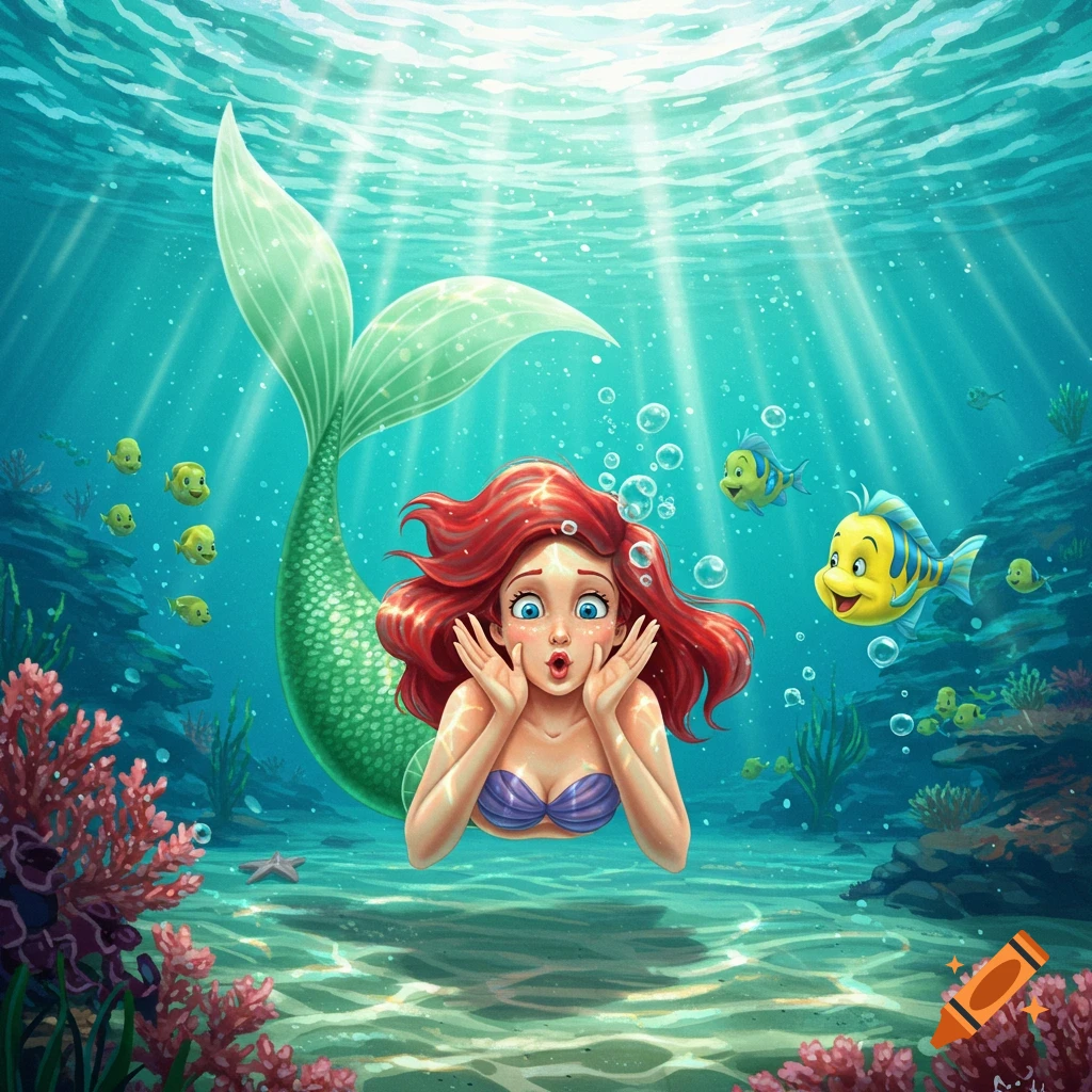 Cartoon of Sofia the First as a grumpy mermaid with big brown hair ...