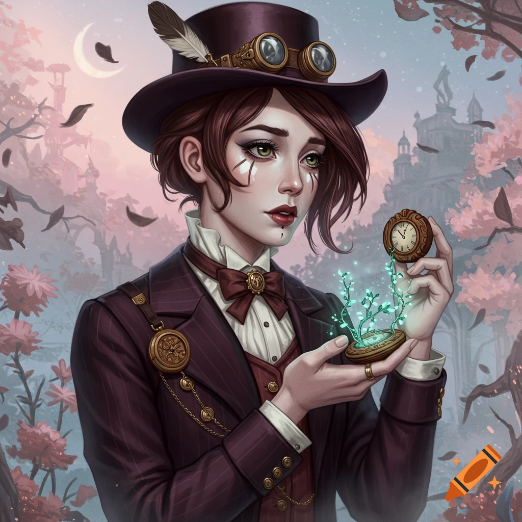 A stern-faced woman in a blue and red ornate costume, wearing a ...