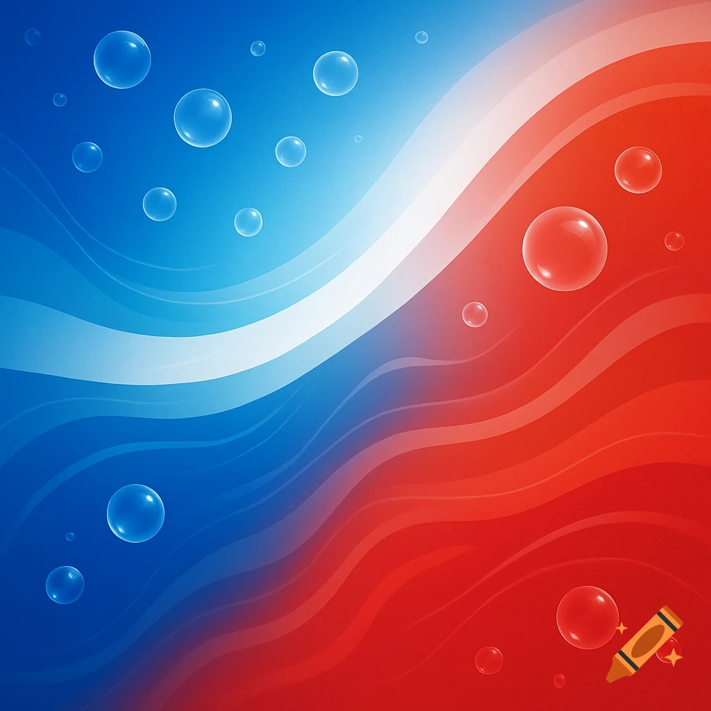 A dynamic abstract background split diagonally between blue and red ...