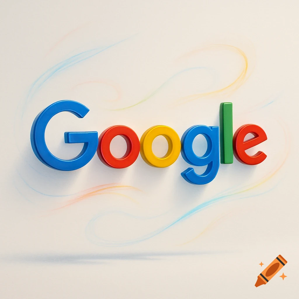 3D rendering of the Google logo with colorful, raised letters on a ...