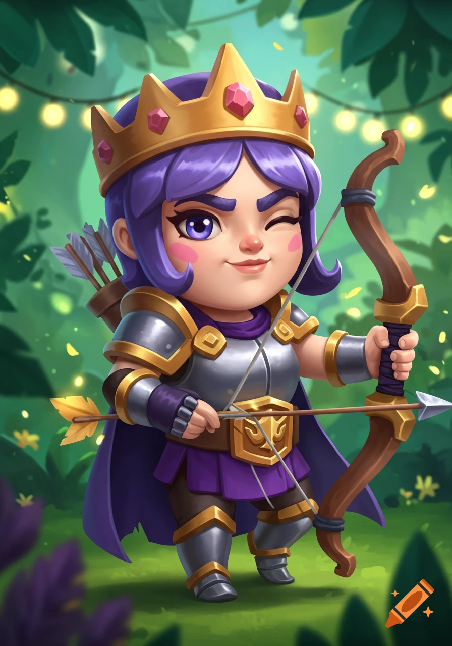 Chibi-style Archer Queen from Clash Royale winks, holding a bow and ...