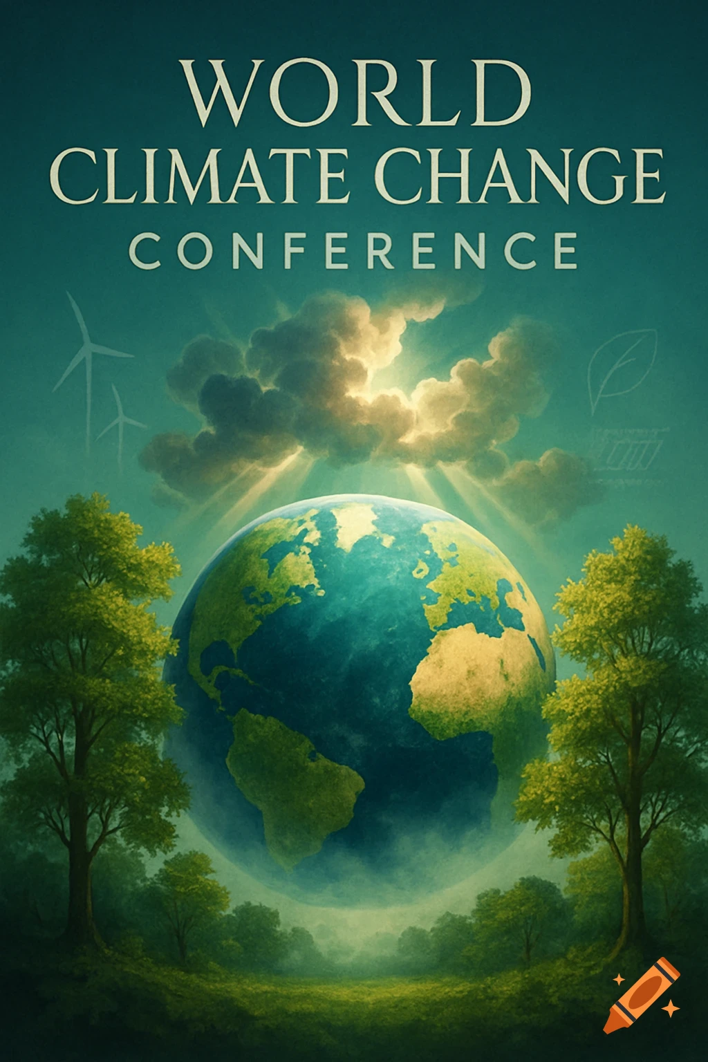 A poster showing Earth split between a lush green side and a dry ...