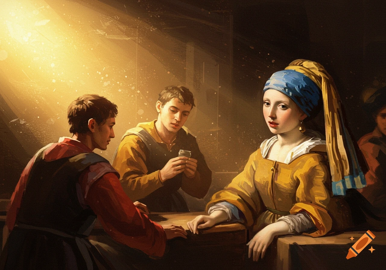 People and creatures gather outside a warmly lit fantasy tavern under a ...