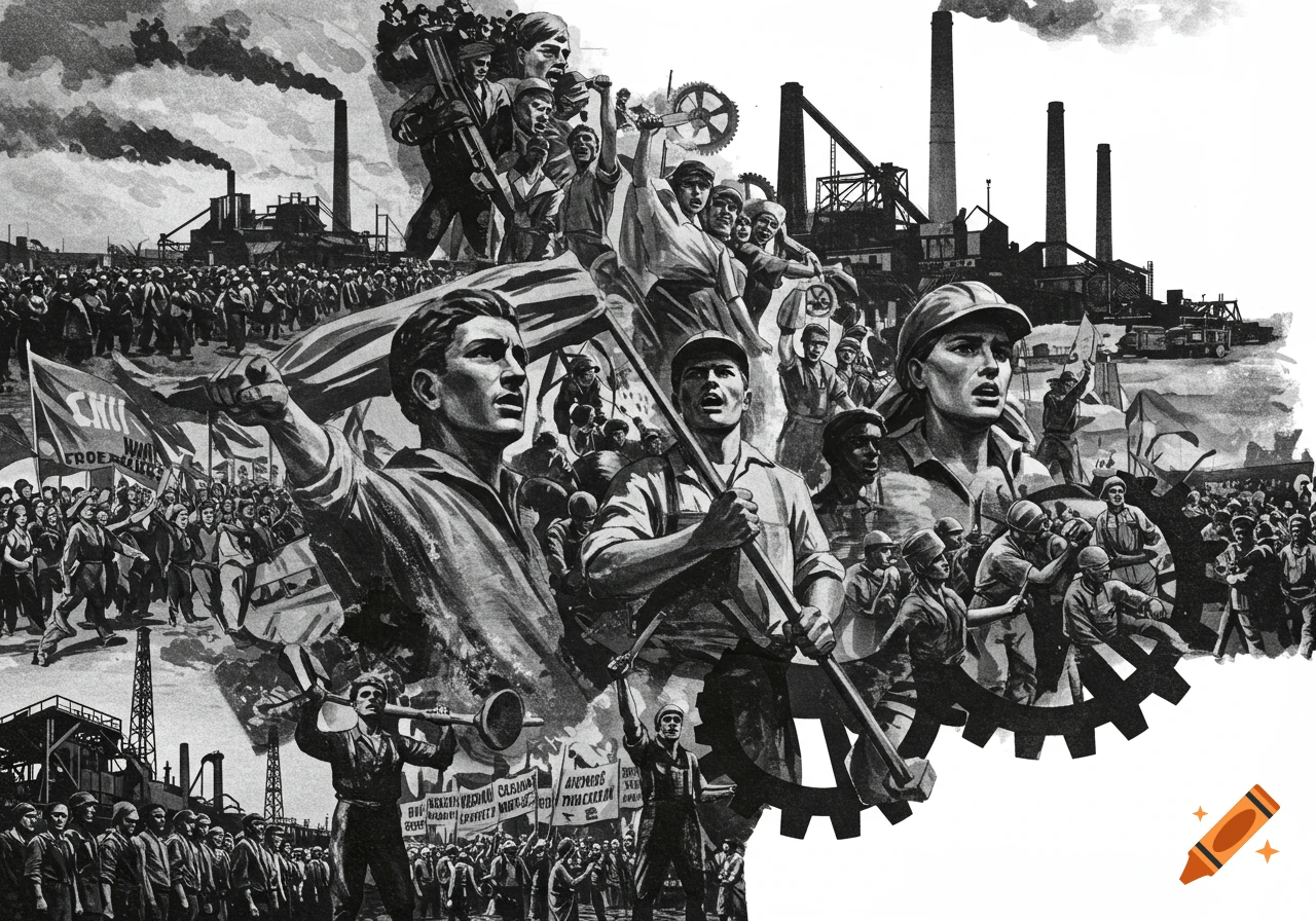 Grayscale illustration of an industrial mine shaft with on Craiyon