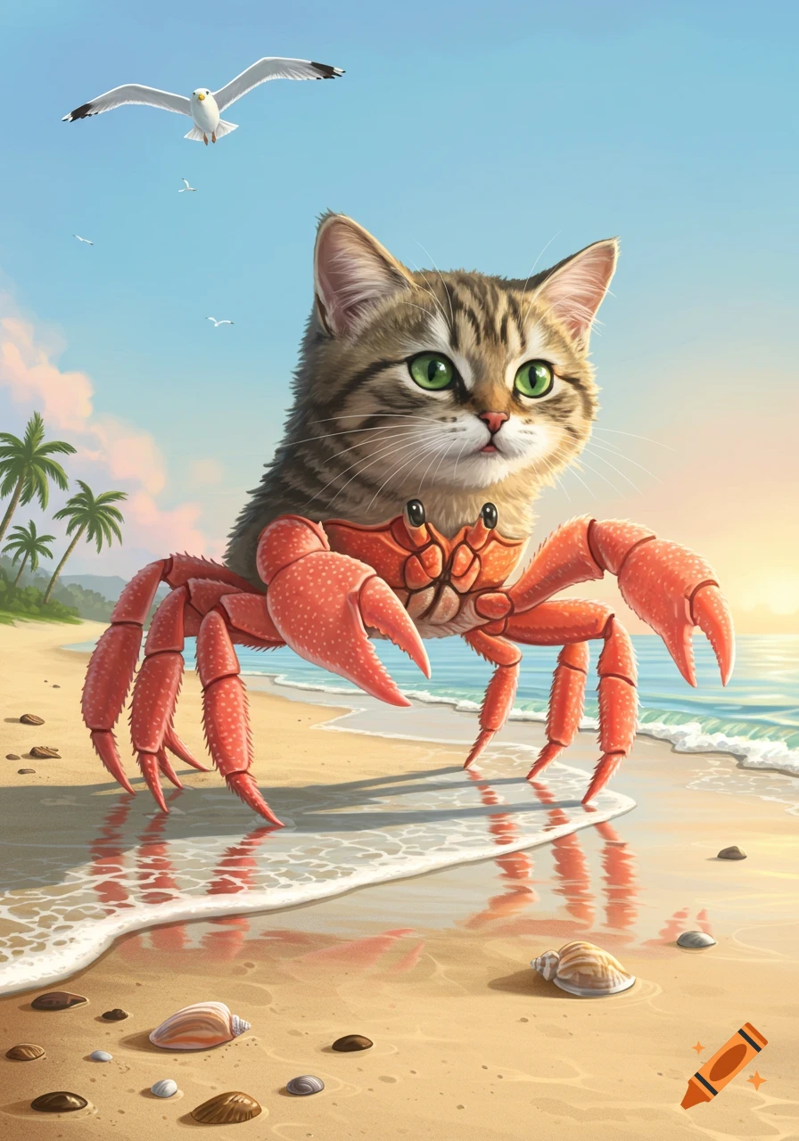 A crab with the face of a cat on Craiyon