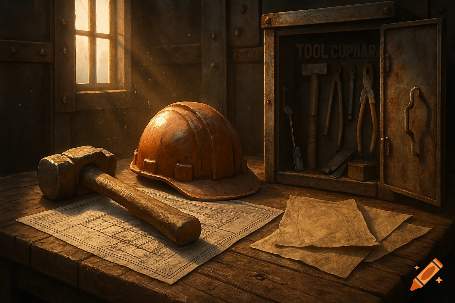 A flat lay image of various hand tools including a hammer, screwdrivers ...