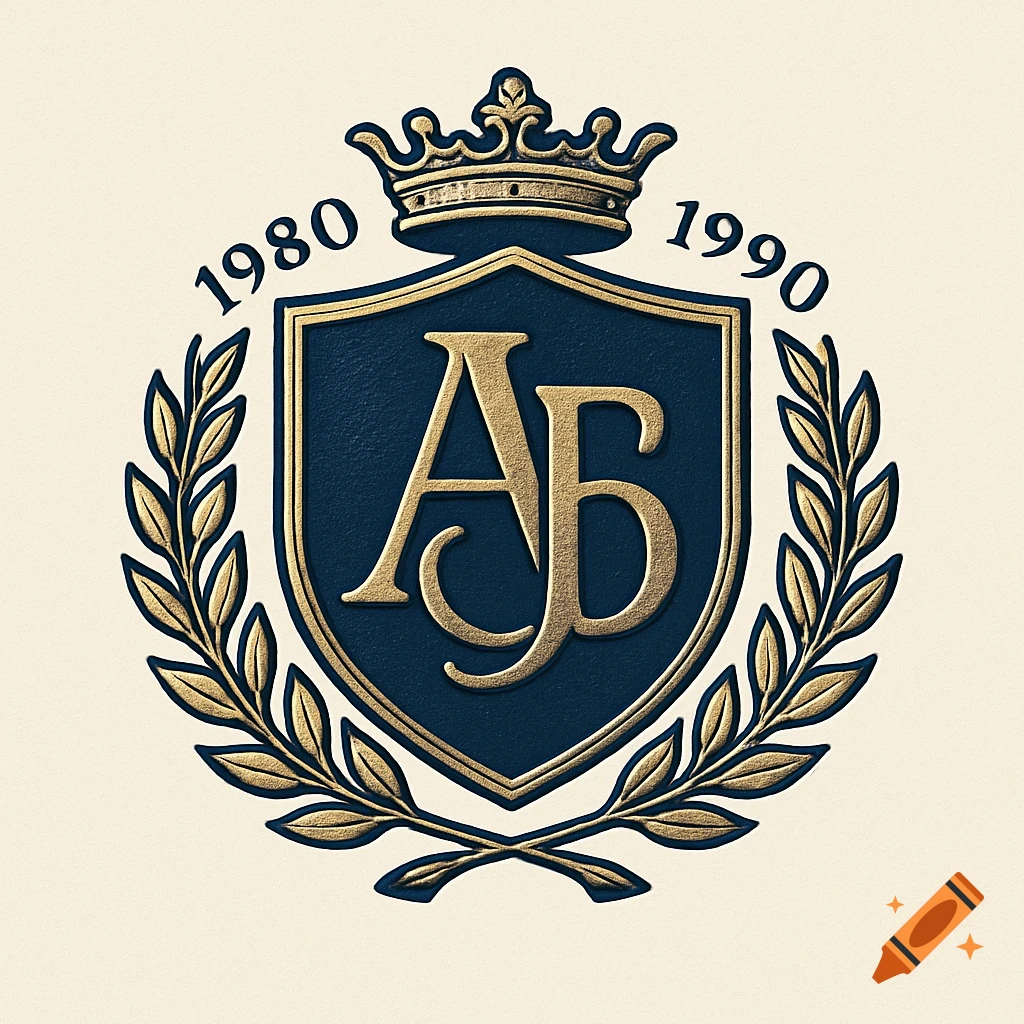 Dark blue and gold sports emblem with JV initials, a laurel wreath, a ...