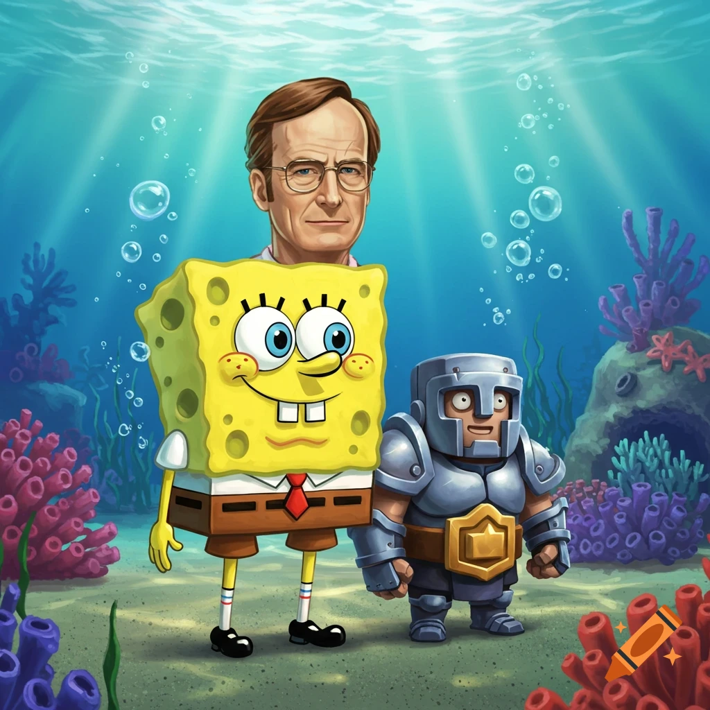 A cartoon illustration of Spongebob's body with Saul Goodman's head ...