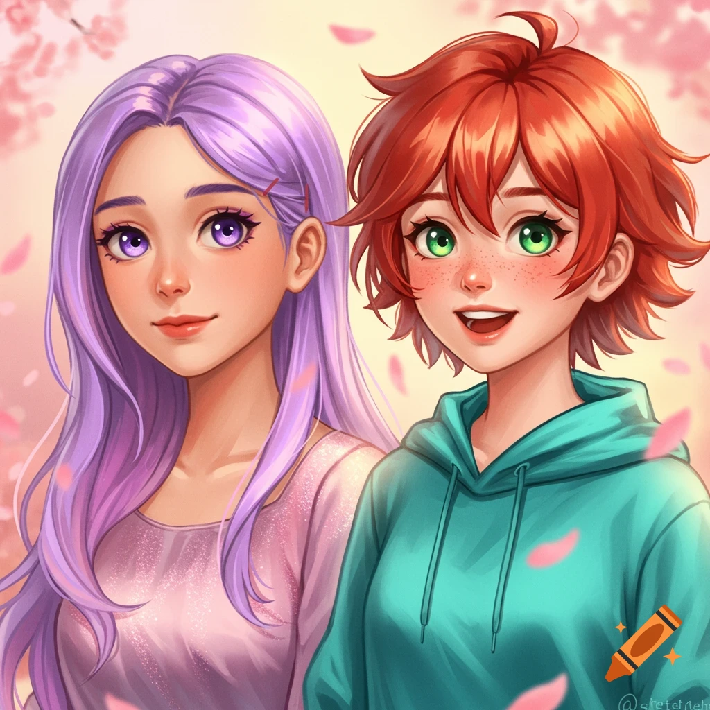 Anime illustration of three smiling girls with varying hair colors and ...