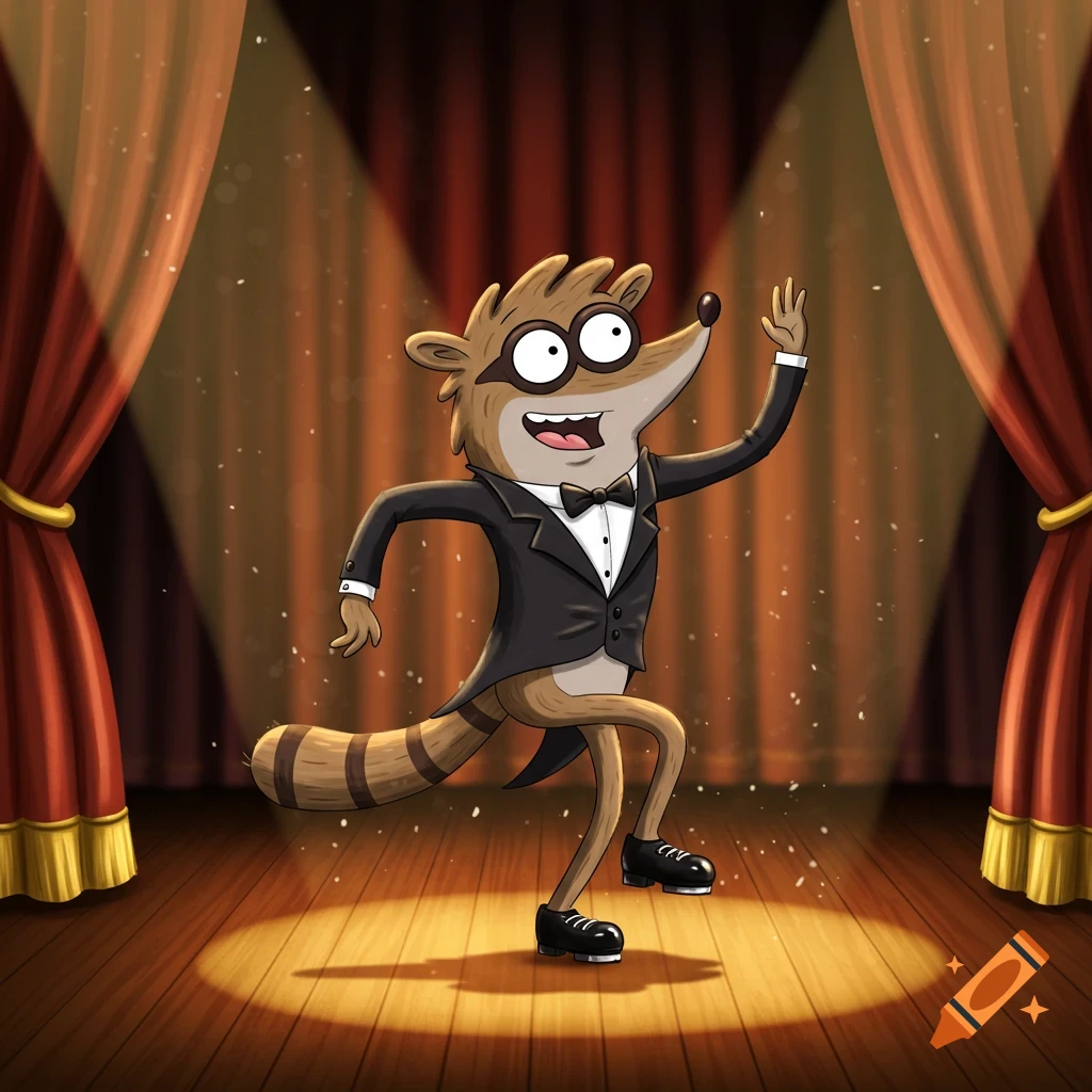 Cartoon blue cat Gumball Watterson tap dances in a tuxedo on a ...