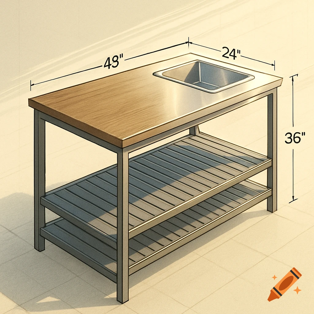 A rectangular wooden box with dimension lines indicating measurements ...