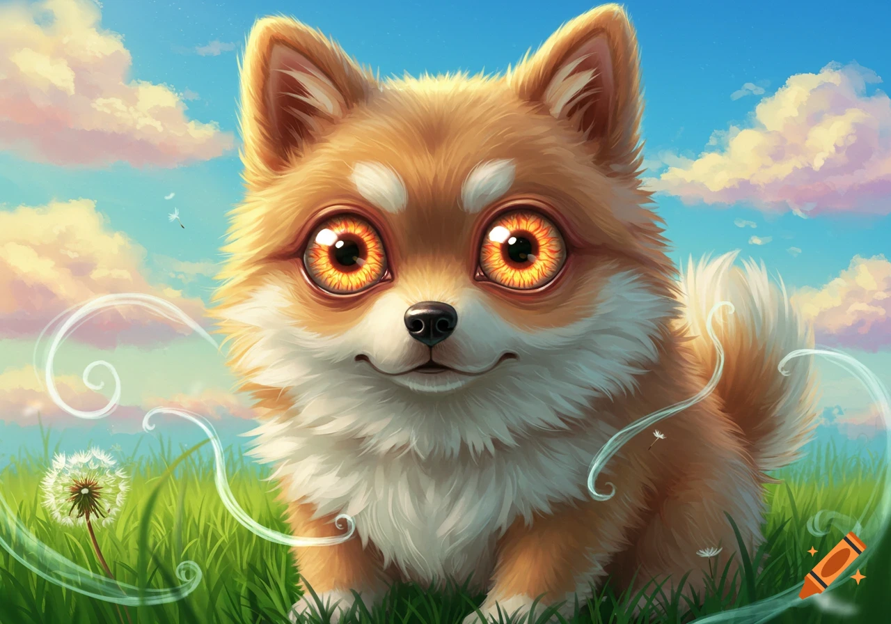 A cute cartoon anthropomorphic wolf puppy with light blue and cyan blue ...