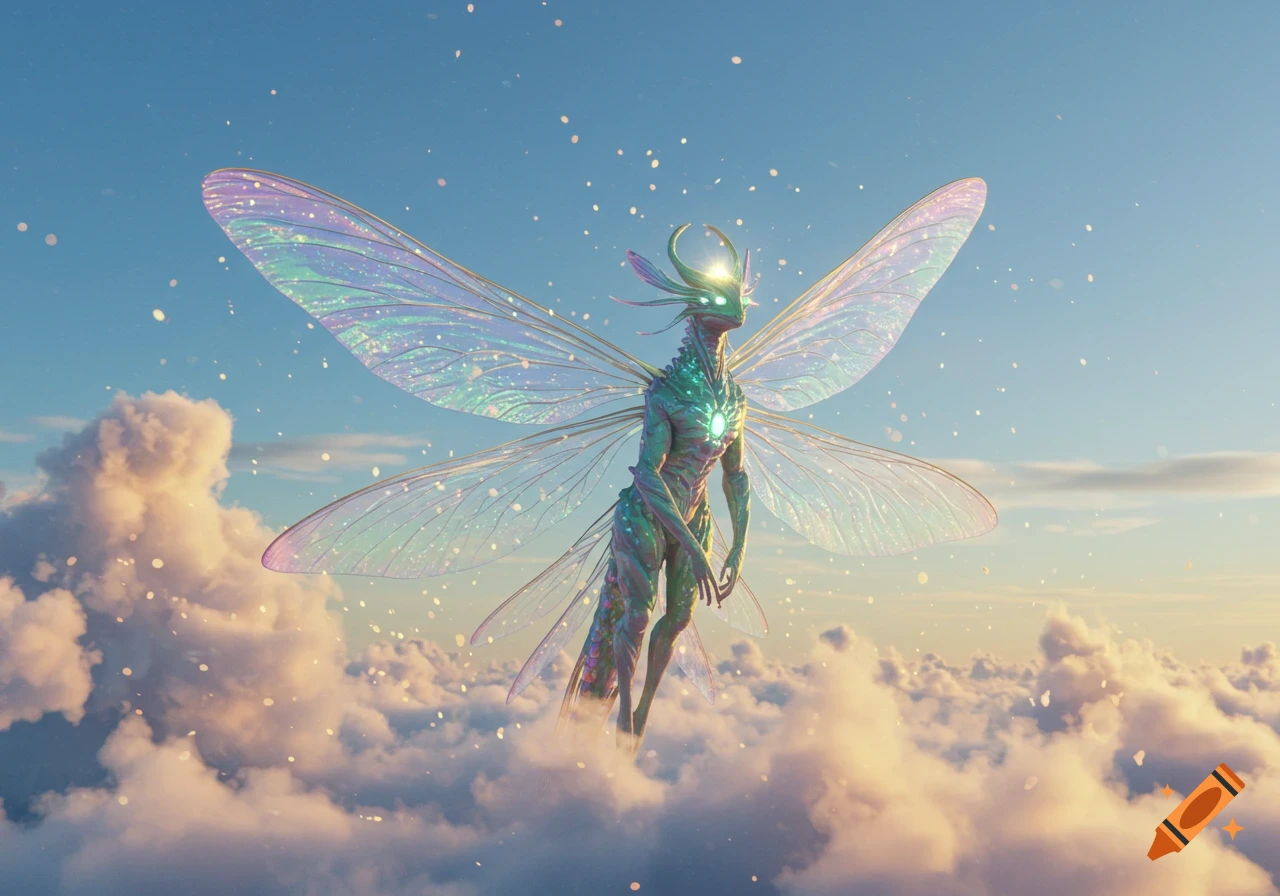 A vibrant blue and green dragonfly with translucent wings, centered ...