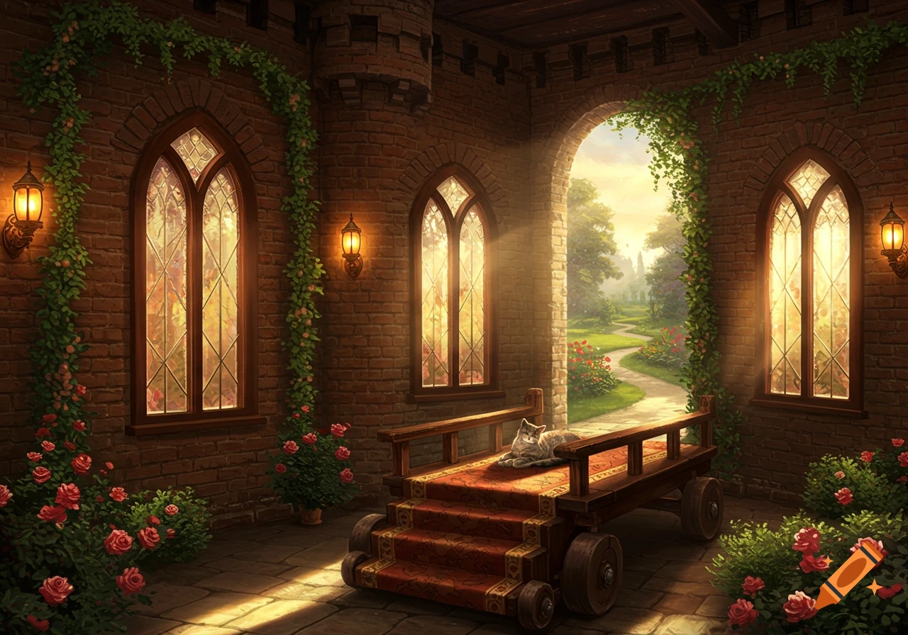 A whimsical watercolor illustration of an autumn castle with a reading ...