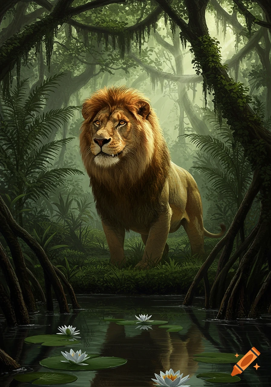 Two jaguars walk through a vibrant tropical jungle with colorful ...