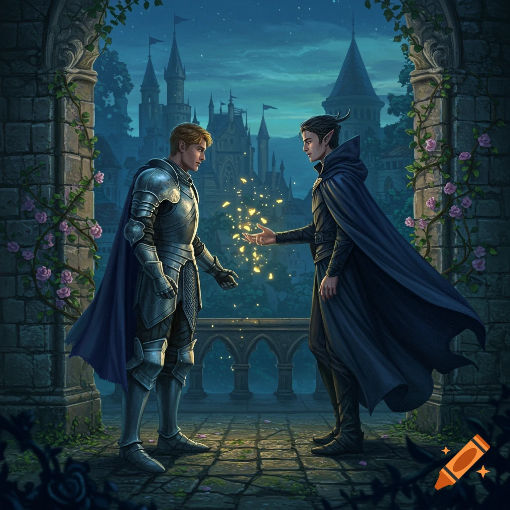 A full-body, headless fantasy costume in red and gold with intricate ...