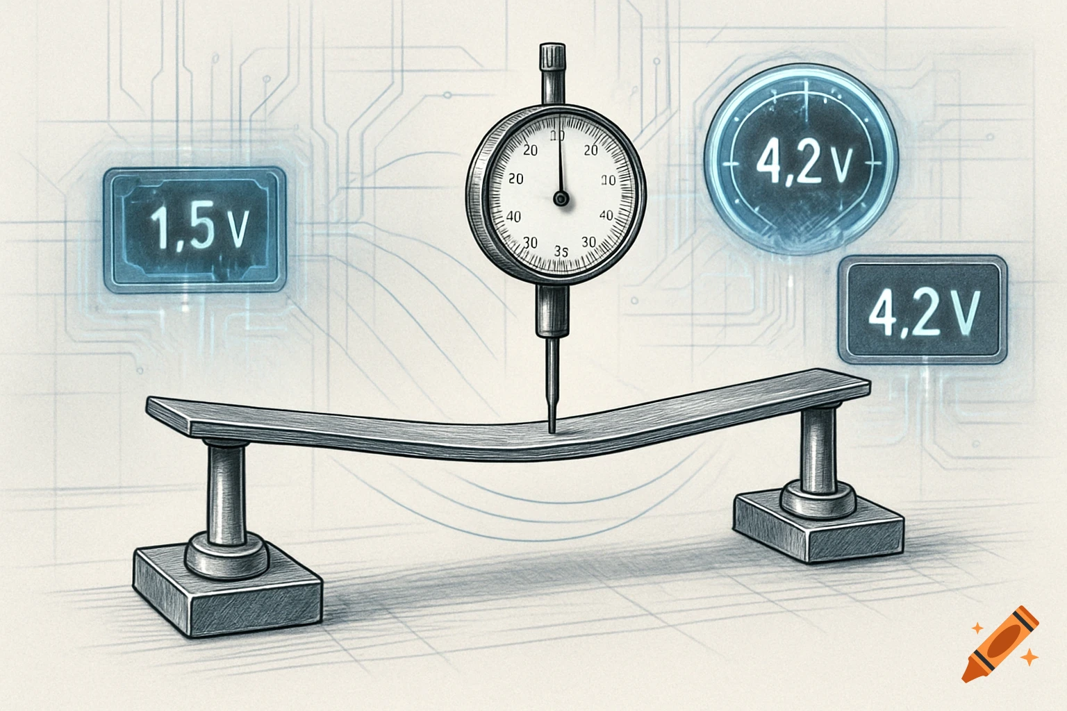 A technical illustration in a sketch style shows a 3-point beam setup ...