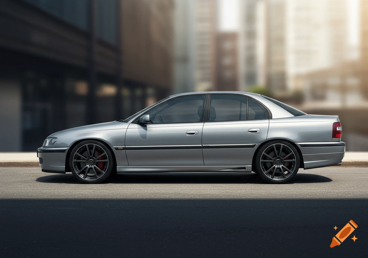 Close-up, low-angle shot of the front side of a light blue 2003 Seat ...