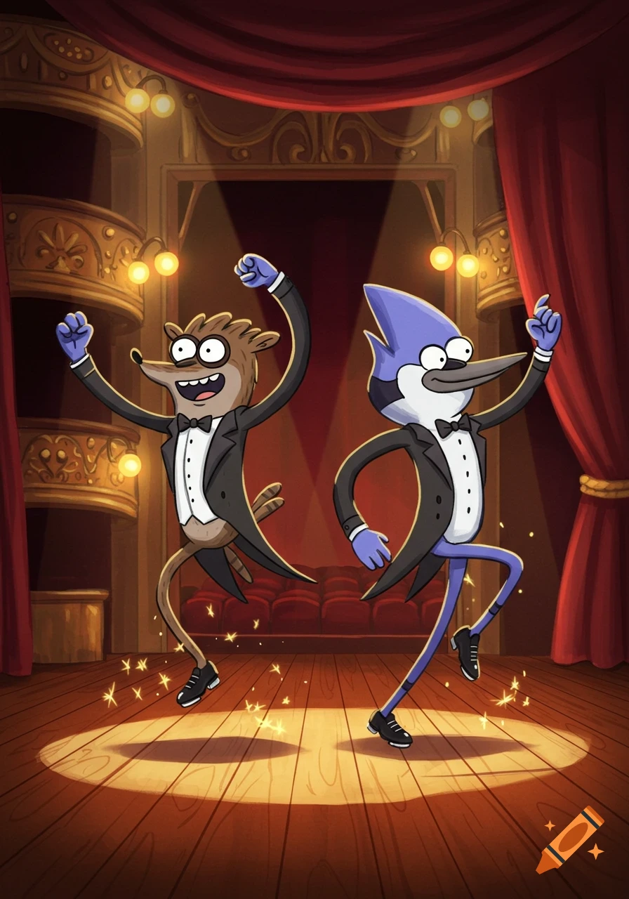 Cartoon character Rigby, a brown raccoon, stands screaming with ...