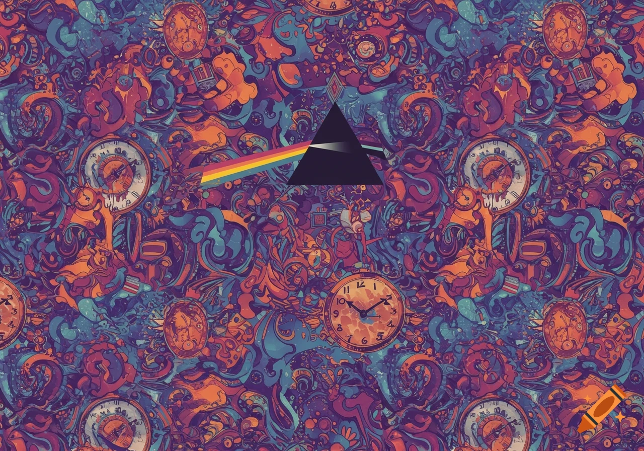 Vibrant psychedelic all-over pattern inspired by Pink Floyd's 'Time ...