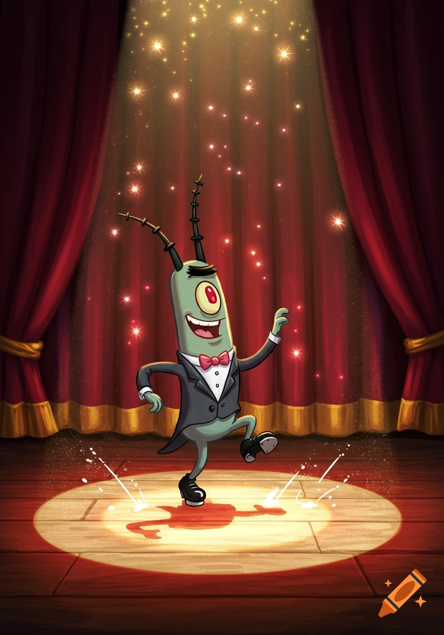 Roger from American Dad stands under a spotlight on a wooden stage with ...