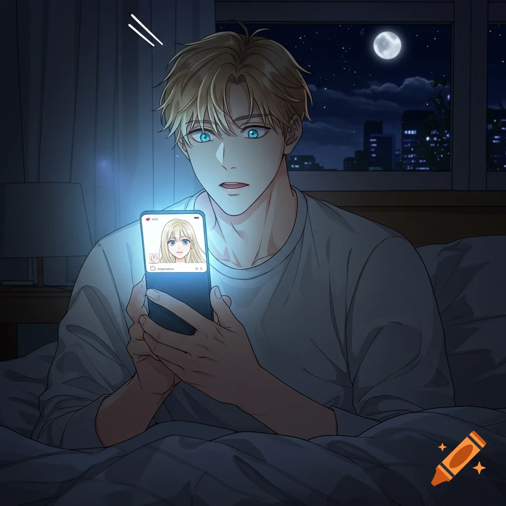 Manhwa-style illustration of a man with black hair and blue eyes ...