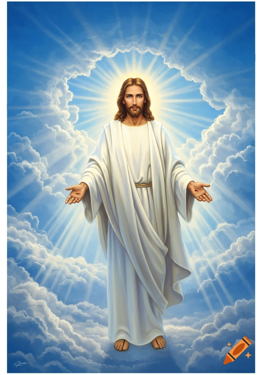 Watercolor painting of Jesus Christ with a halo, showing his Sacred ...