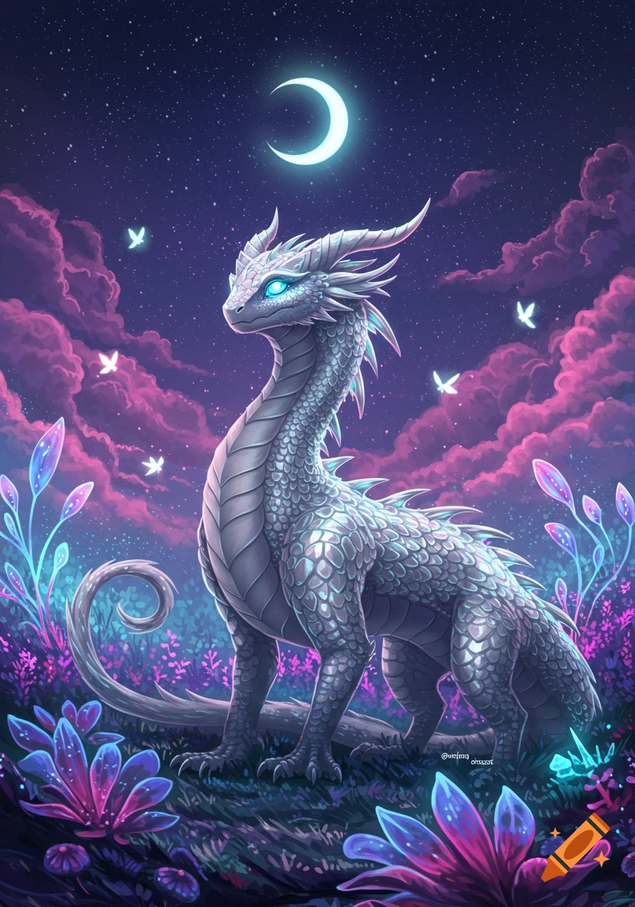 A green scaled dragon-cat hybrid with pink mane and translucent wings ...