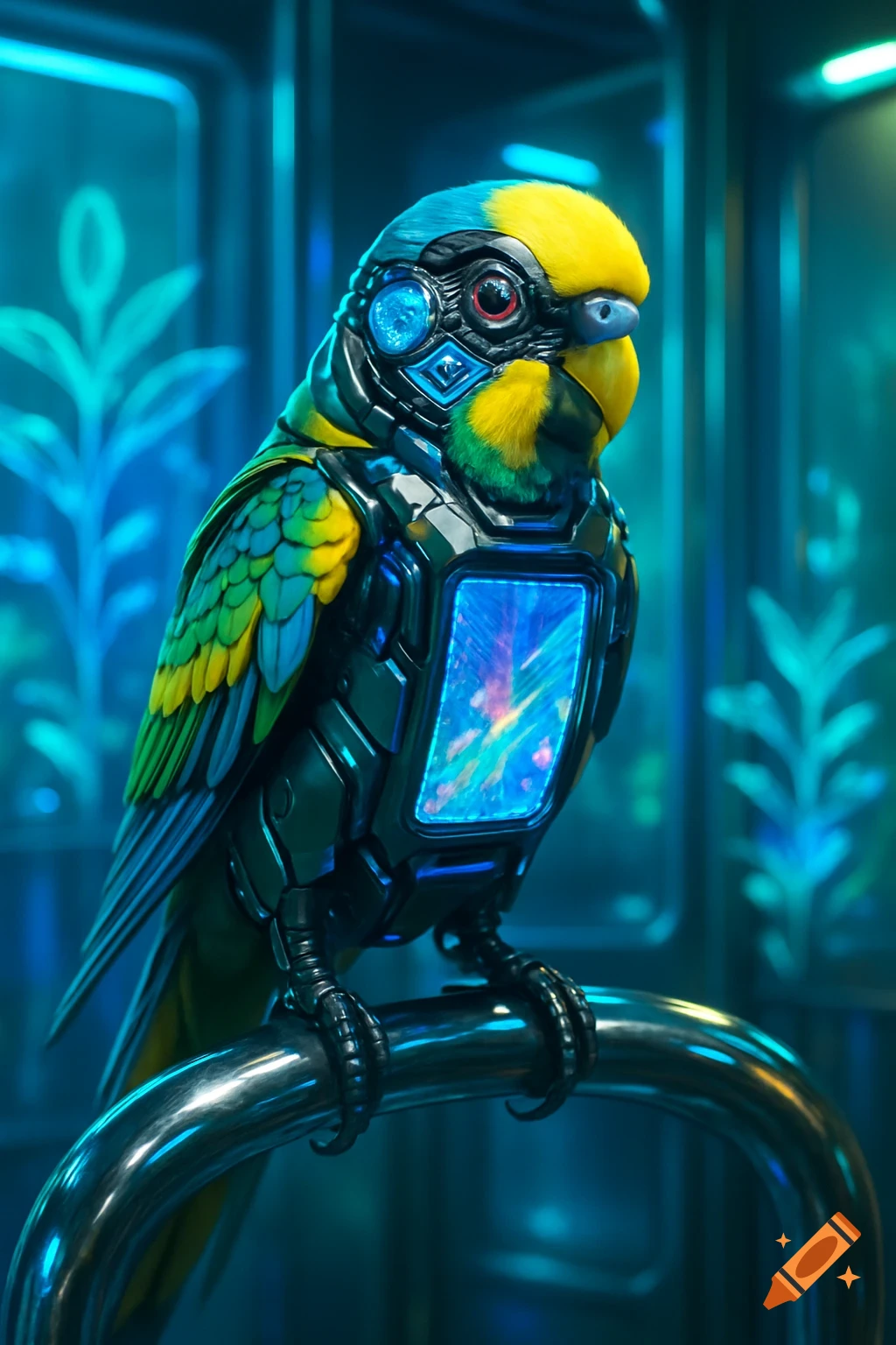 A cartoon monkey with VR goggles stands in a jungle foreground ...