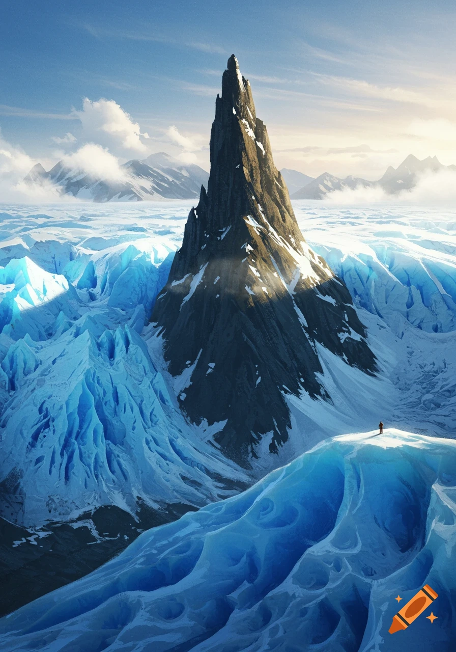 Snowy mountain peak illuminated by soft sunrise light, with clouds ...