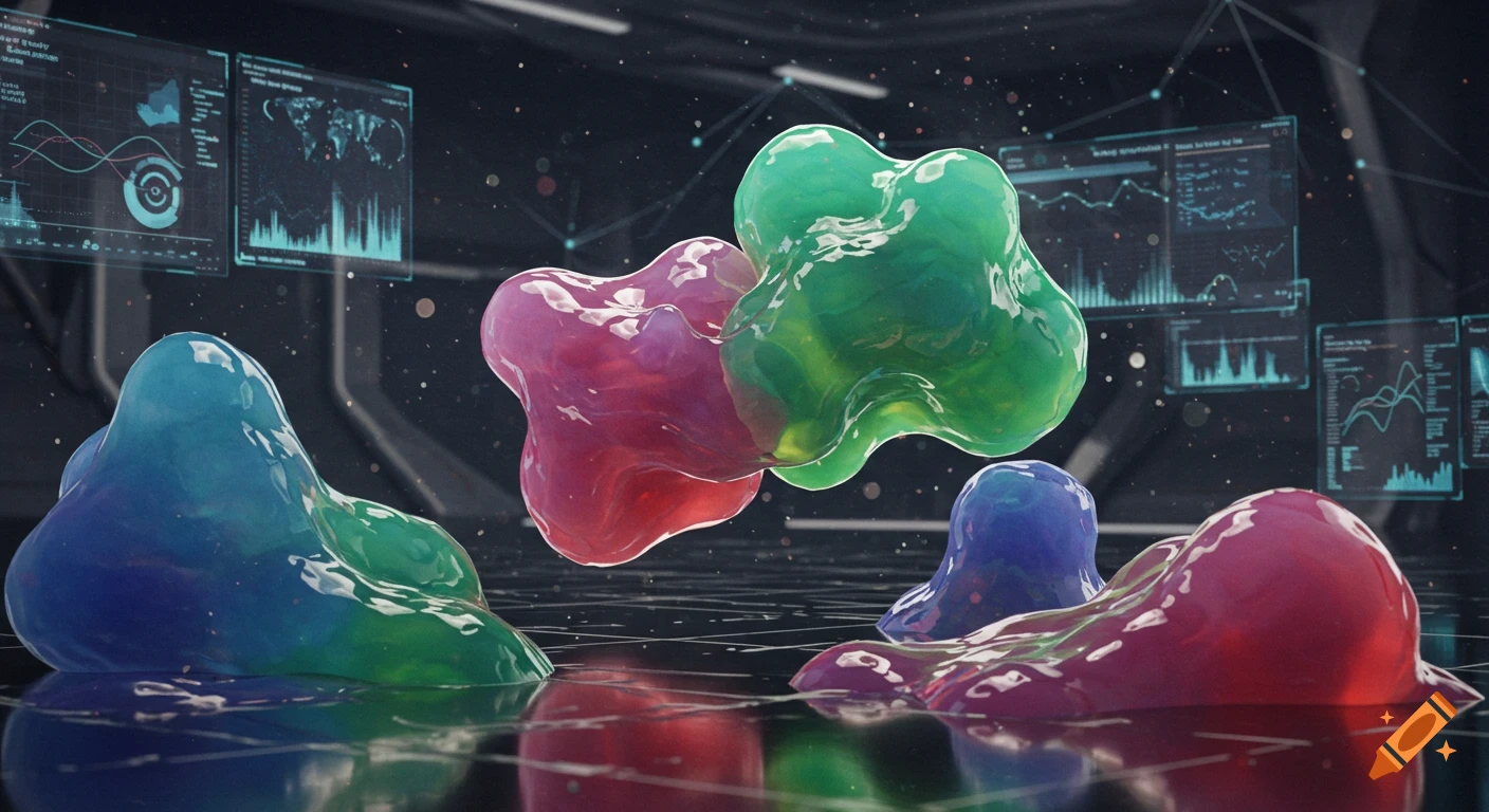 A close-up view of a microscope observing glowing green and blue ...