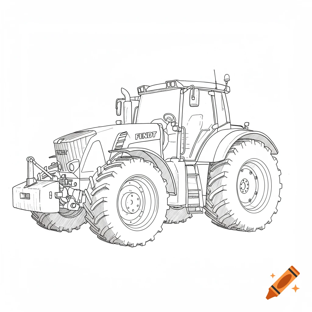 A top-down line drawing of a simple tractor, resembling a blueprint. on ...
