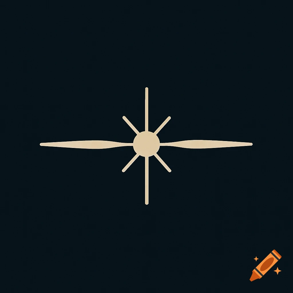 A minimalist, beige geometric logo of a star or quasar against a dark ...