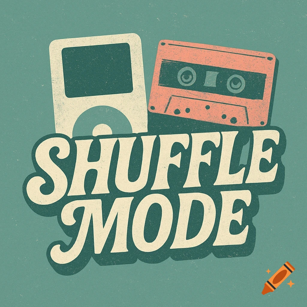 A retro logo featuring an iPod and a cassette tape behind the text ...