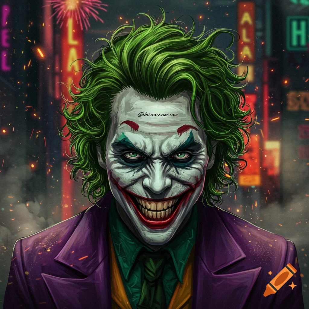 Dark Knight's Joker staring intensely on Craiyon