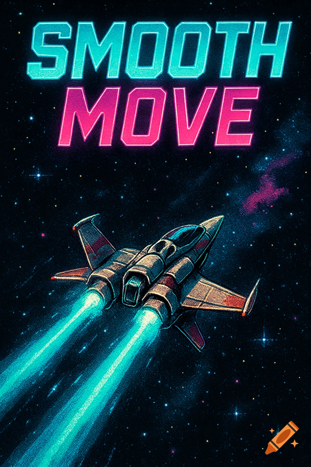 A retro video game style illustration of a spaceship flying through ...